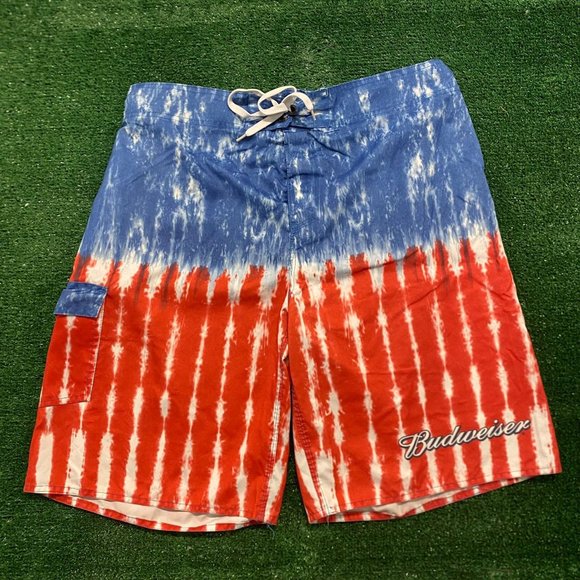 Budweiser | Swim | Budweiser Usa Striped Tie Dye Vintage Swim Trunks ...